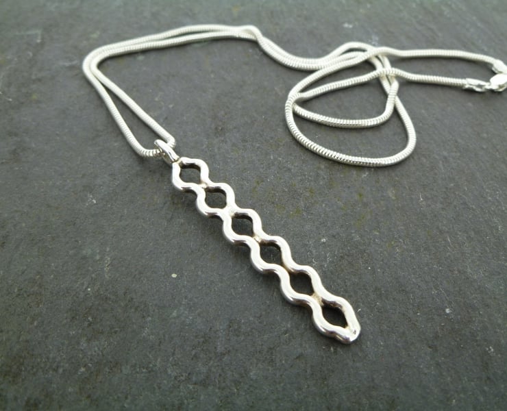 Sterling Silver Double Ripple Pendant - 6 Drop - Folksy