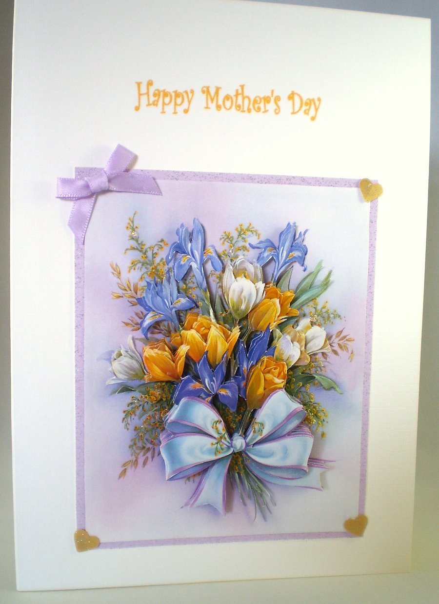 Mother's Day Card, Flower Bouquet, Decoupage,3D... - Folksy