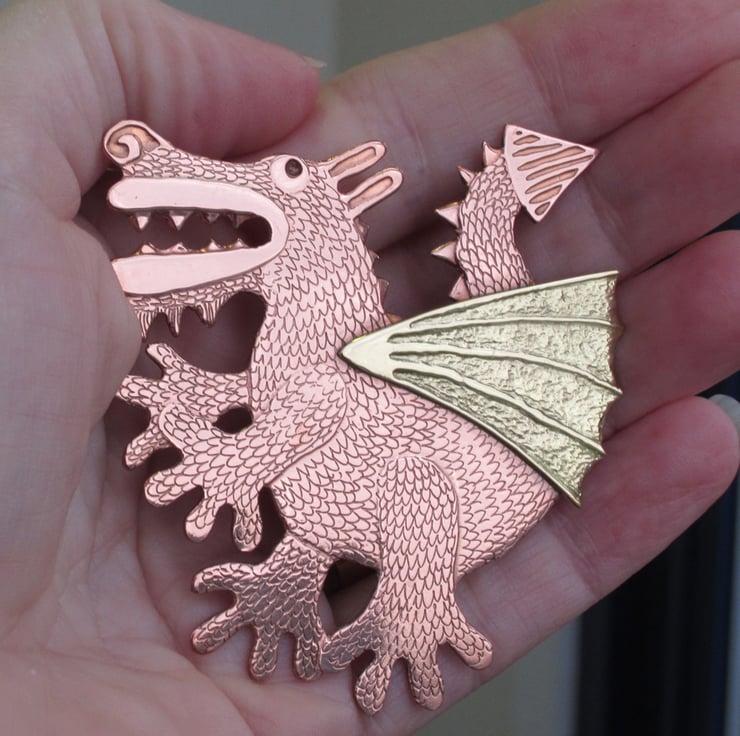 Dragon brooch made from copper and brass - Folksy