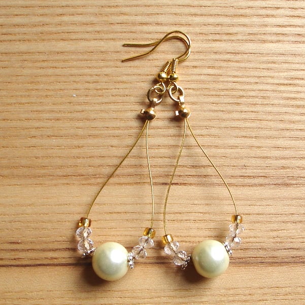 Golden Pearl Loop Bead Earrings - Folksy