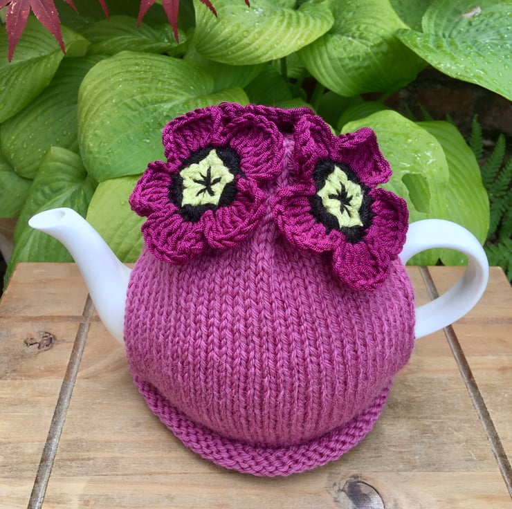 Magenta Flower Tea Cosy, Floral Tea Cozy - Folksy