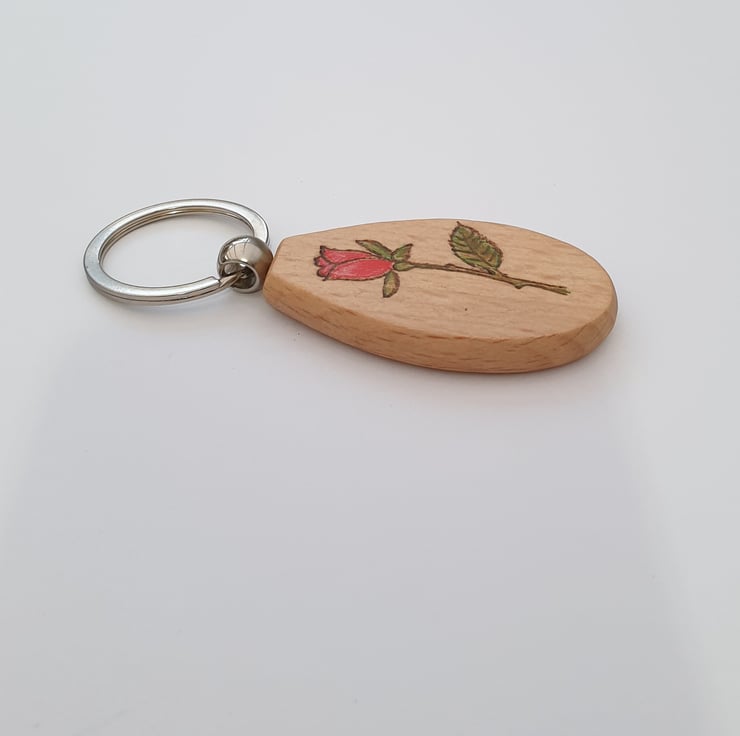 Flower keyring, Red rose wooden pyrography key... - Folksy