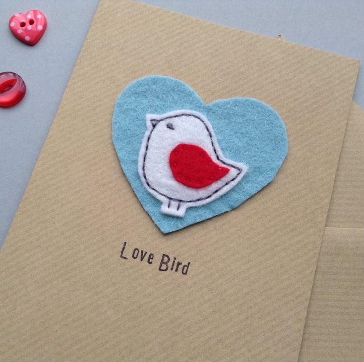 Hand Embroidered Love Bird Card - Folksy