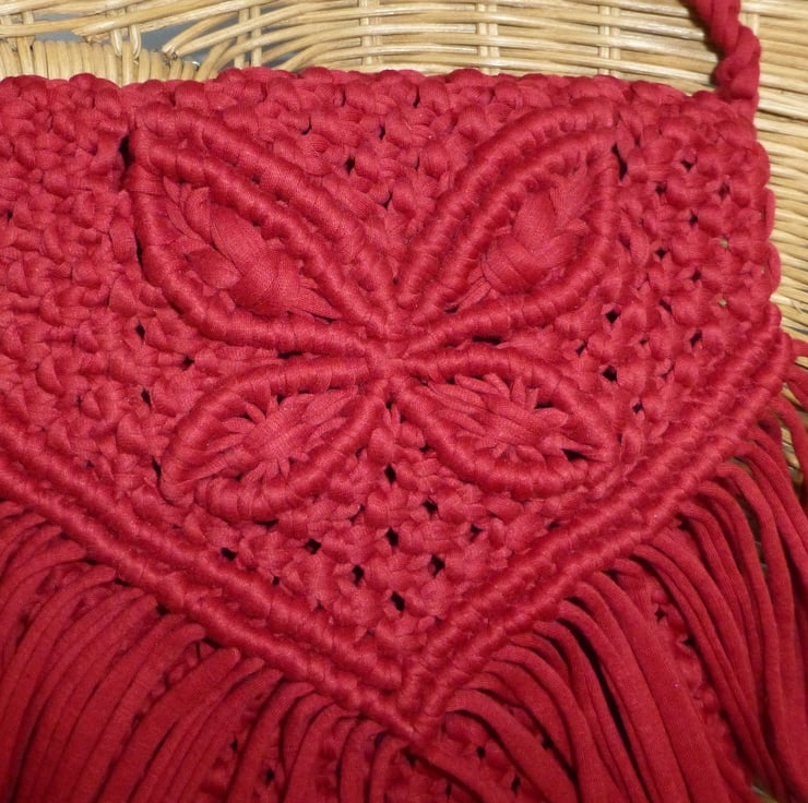 Red macrame shoulder bag - lined butterfly bag - Folksy