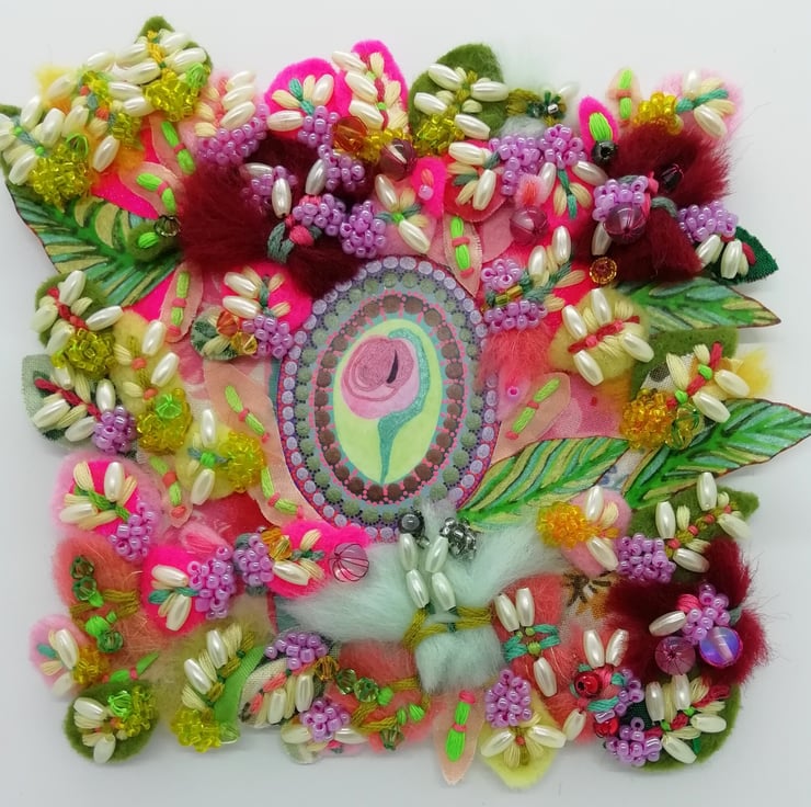 Textile Art Flowers, Modern Beaded Embroidery, ... - Folksy