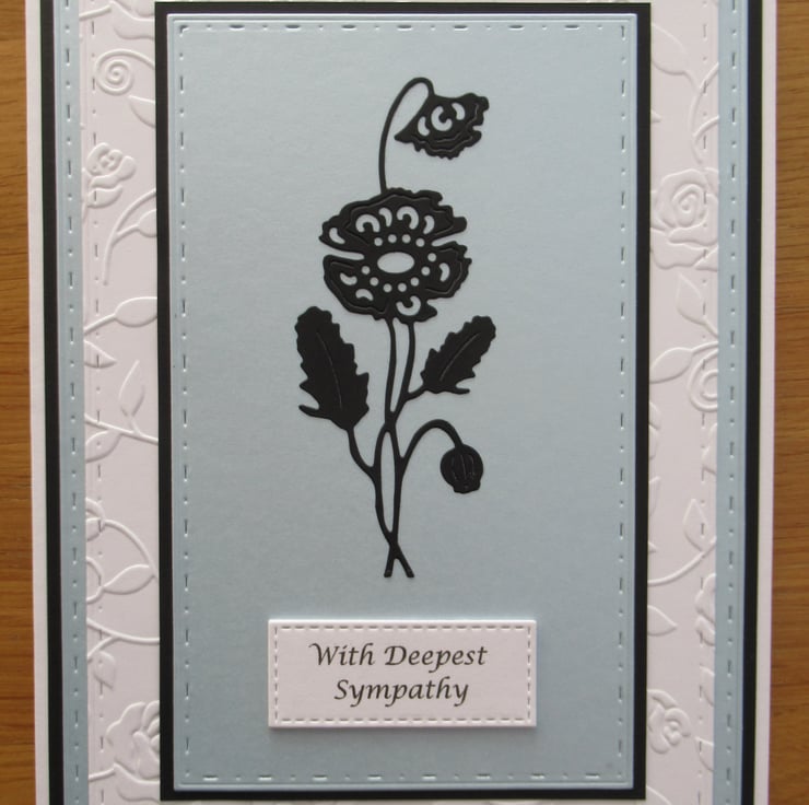 Poppy Silhouette - A5 Sympathy Card - Pale Blue - Folksy