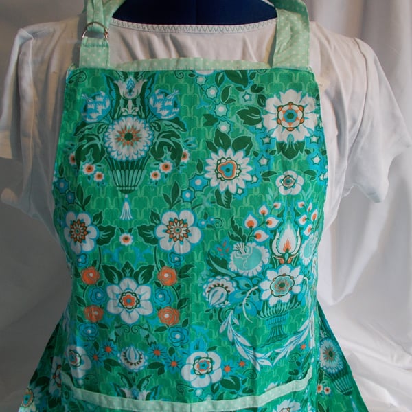 Hand made full apron designer fabric in green - Folksy