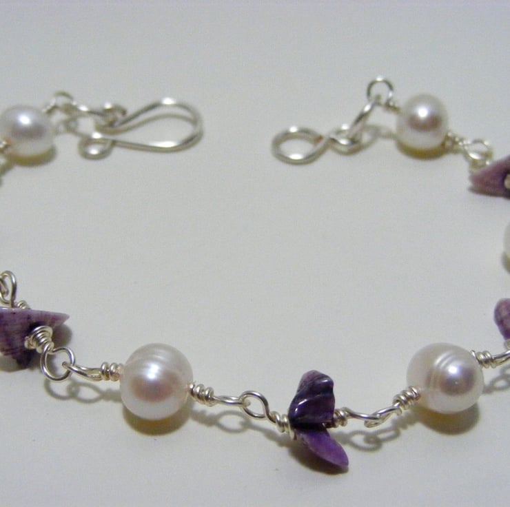 Freshwater Pearl and Cebu Purple Seashell Rosar... - Folksy