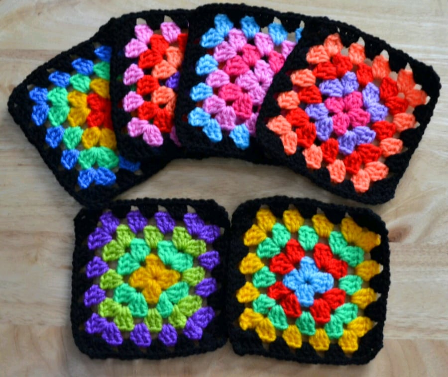 6 x Handmade 5 round Multi-Coloured Granny Squa... - Folksy