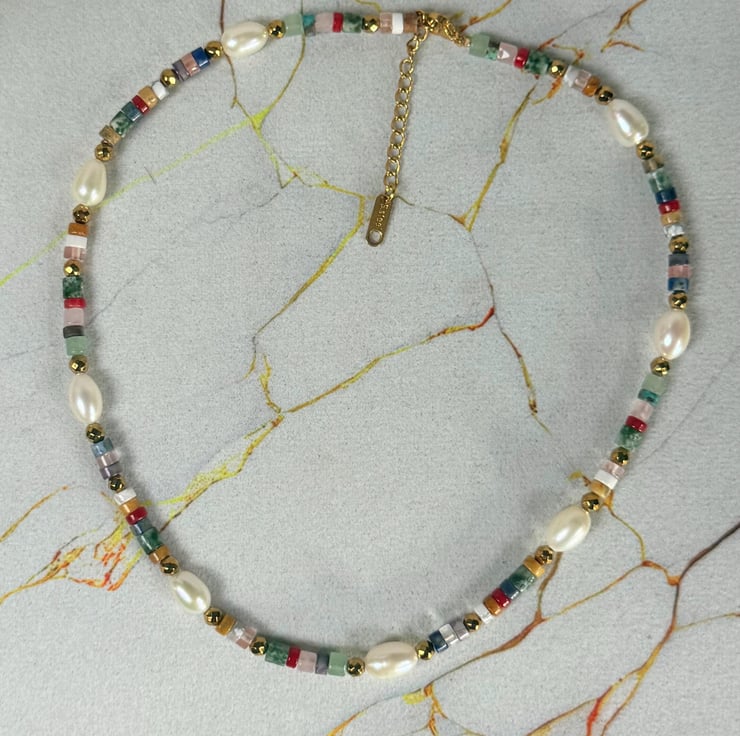 Gemstone & Pearl Beaded Necklace Handmade S... - Folksy