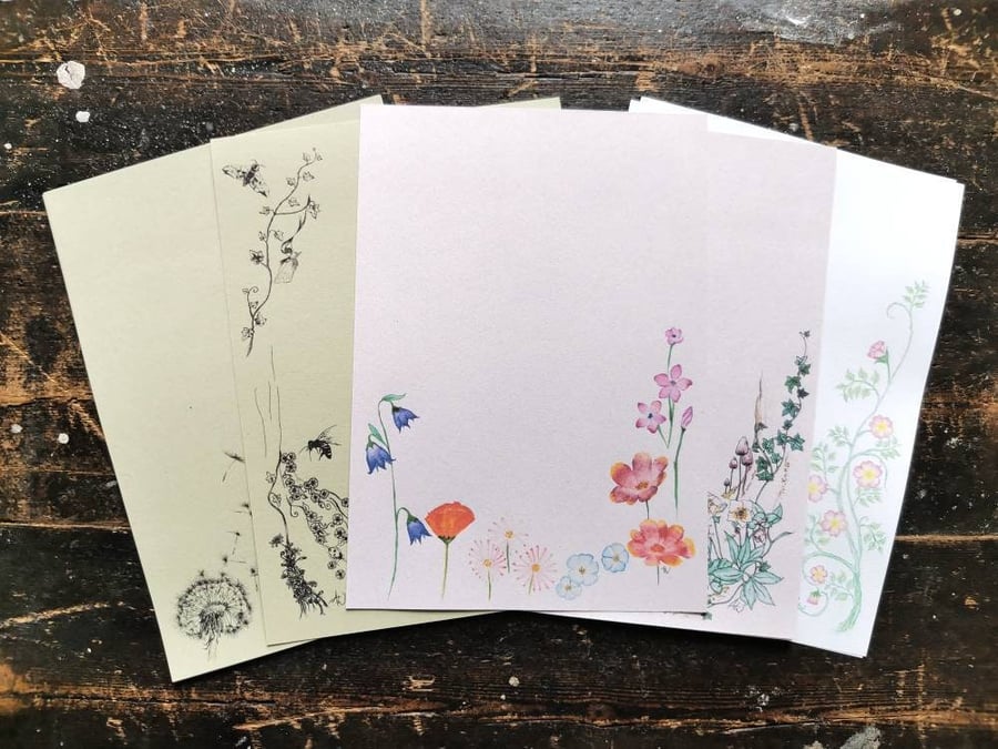 Flower note paper selection pack, recycled pape... - Folksy