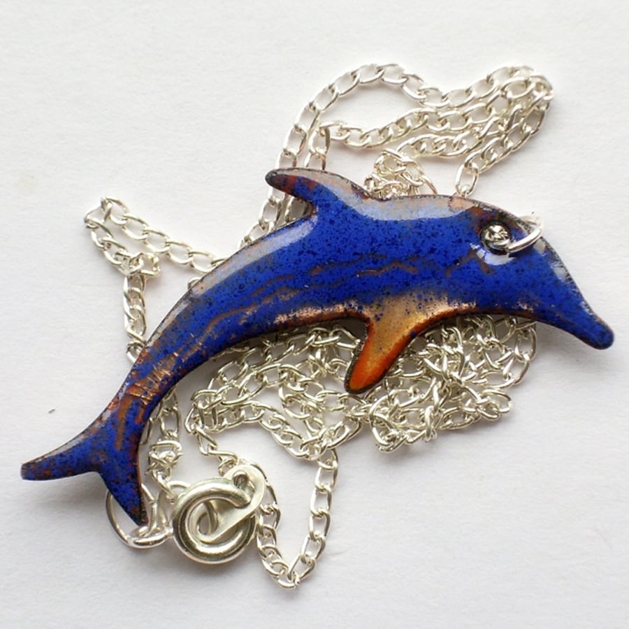 blue and golden-brown dolphin pendant - Folksy