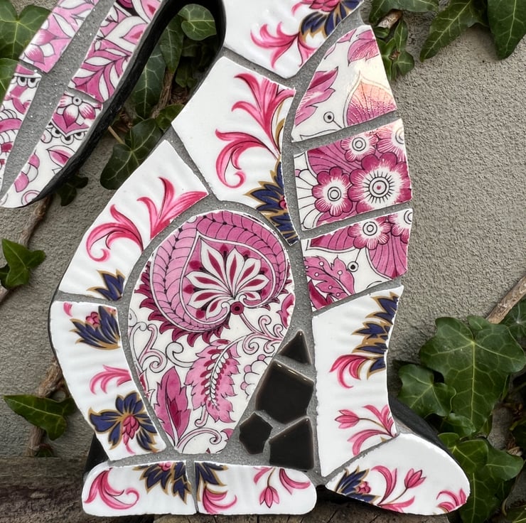 Mosaic Moon Gazing Hare, Made with Vintage chin... - Folksy
