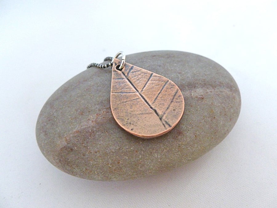 Copper Teardrop Pendant With Leaf Pattern - Folksy
