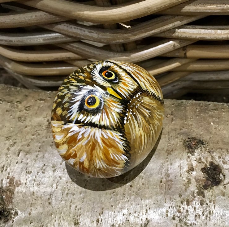 Owl hand painted pebble garden rock art wildlif... - Folksy