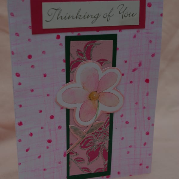Card Thinking of You pink flower card - Folksy