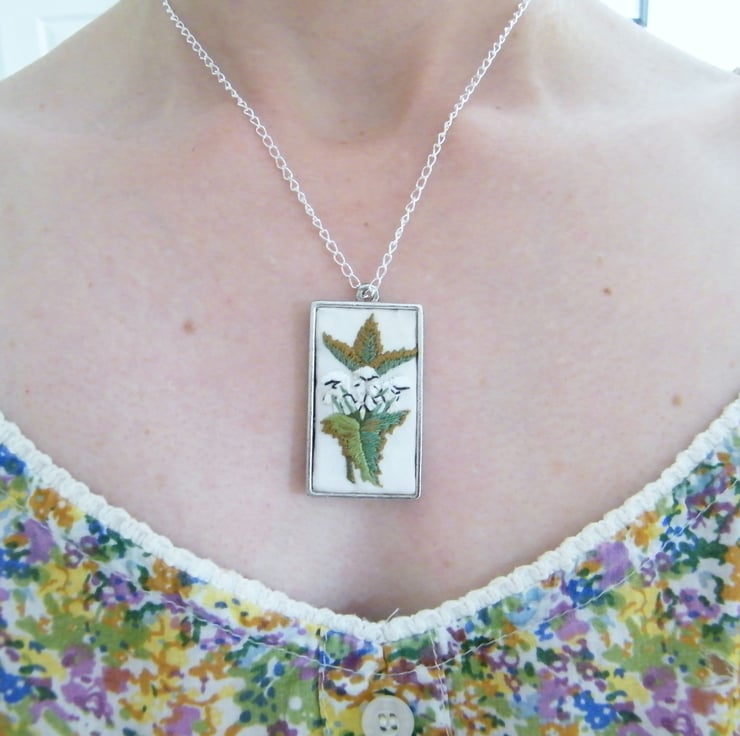 Embroidered White Dead Nettle pendant - NEW PR... - Folksy