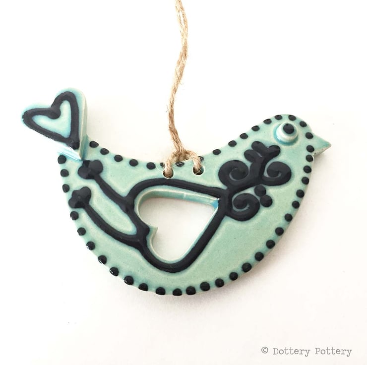 Ceramic folk art bird decoration Pottery bird - Folksy