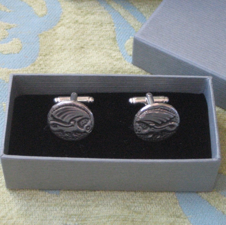 Handmade Silver Pewter Cufflinks, Dragon Design - Folksy
