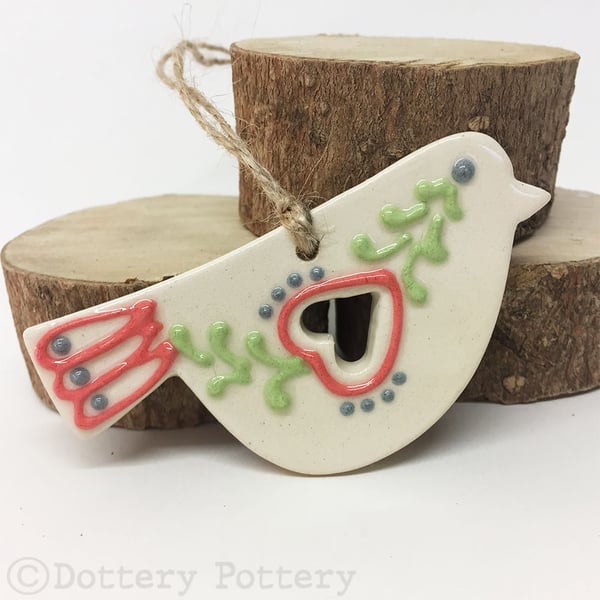 Ceramic folk art bird decoration Pottery bird ... - Folksy