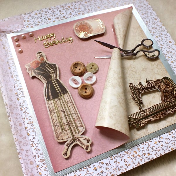 Luxury Handmade Sewing Theme Birthday Card - Folksy