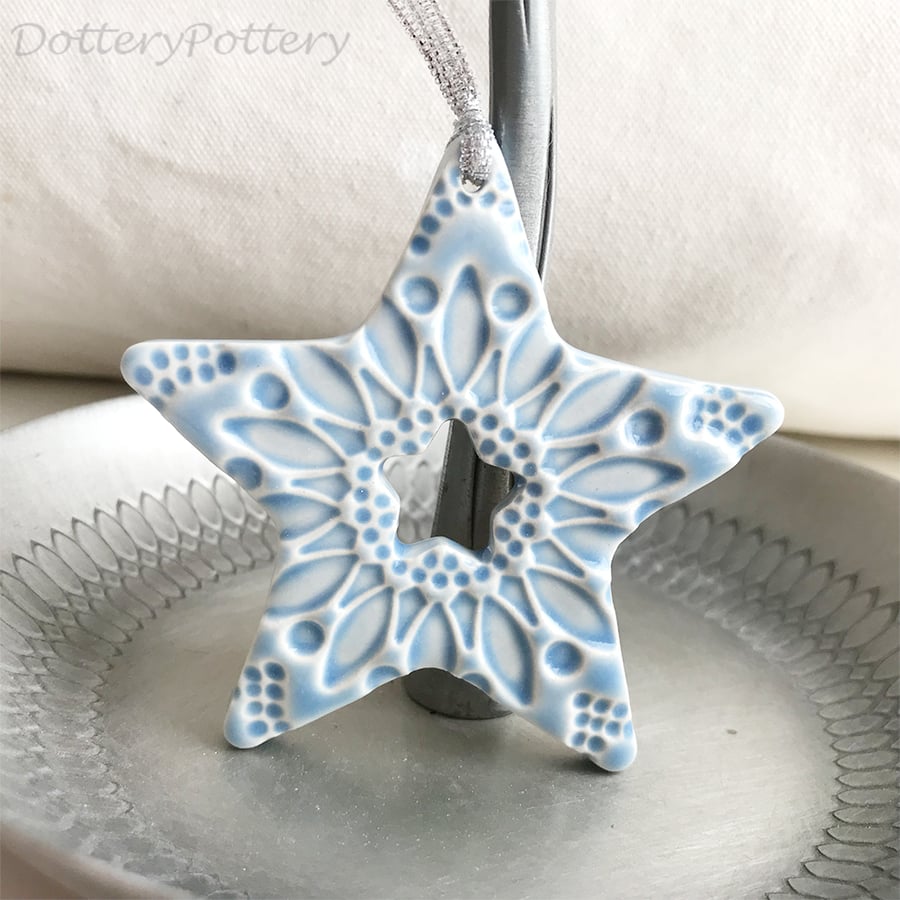 Ceramic star decoration Blue - Folksy