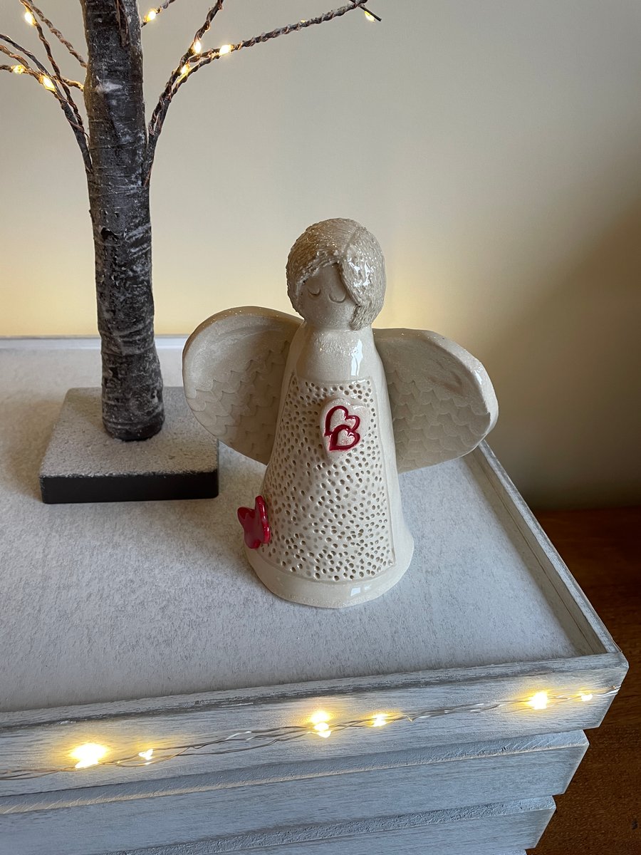 Ceramic angel sculpture with double red entwine... - Folksy