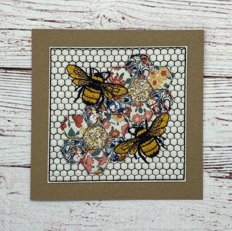 Bees - Bee Card - Bee Keepsake Card - Embroider... - Folksy