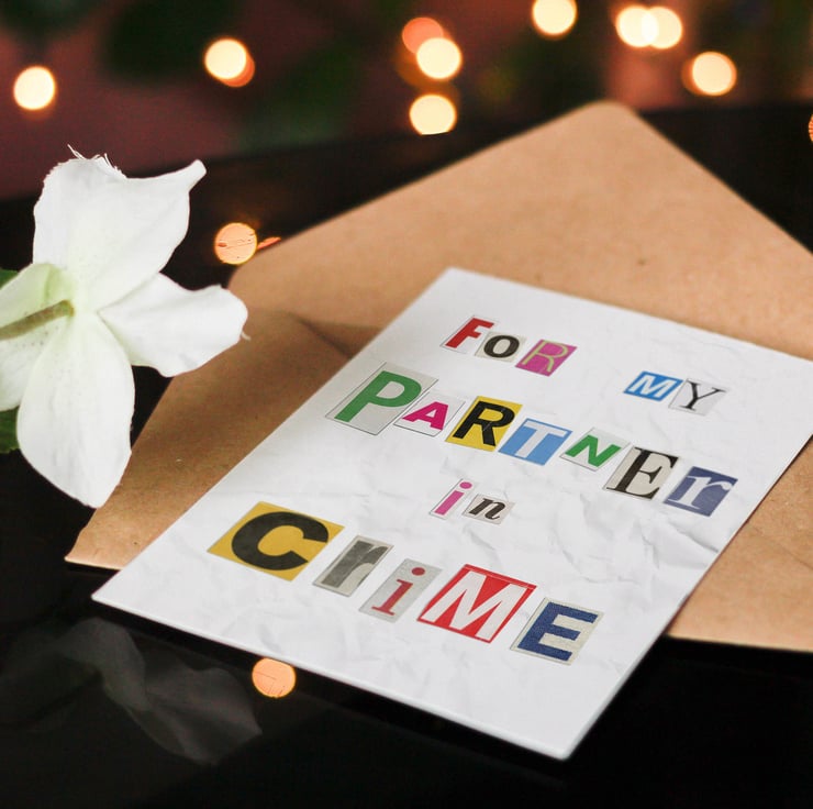 Partner In Crime - Funny Valentines Day Card, A... - Folksy