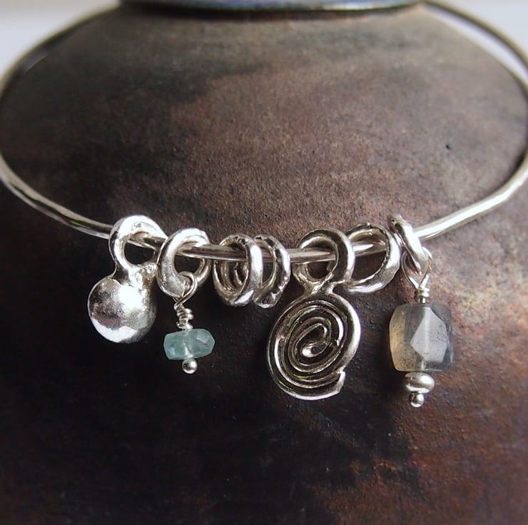 Sterling Silver Bangle with Hand Made Charms - Folksy