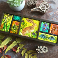 Hare artwork. Triptych with handmade tiles. - Folksy