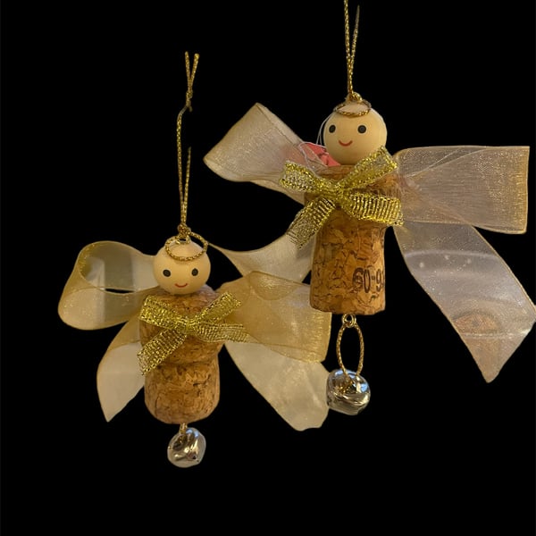 Set of 2 Recycled Cork Angels, Christmas Angels... - Folksy