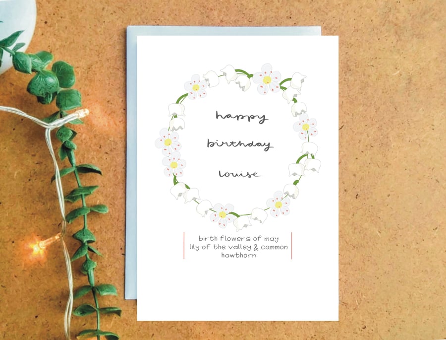 Personalised birth flower birthday card for May - Folksy