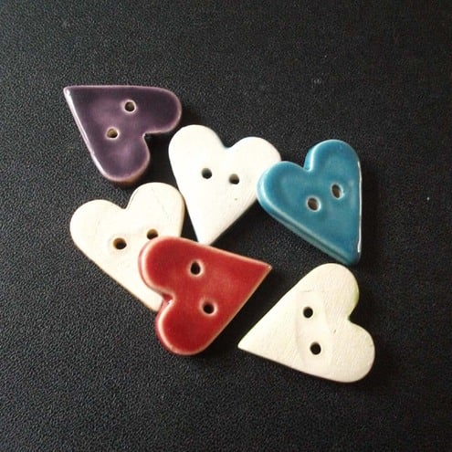 set of 6 rainbow coloured ceramic heart buttons - Folksy
