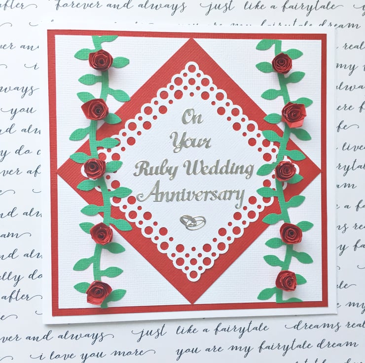 Ruby anniversary card - quilled roses - boxed o... - Folksy