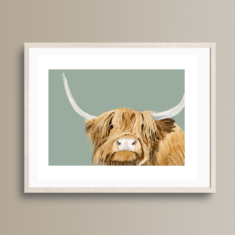 Highland Cow Art Print highland cow drawing ill... - Folksy