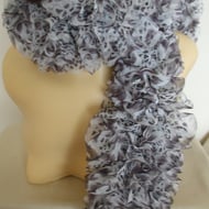 Knitted Frilly Ribbon Scarf in Brown & Whit... - Folksy