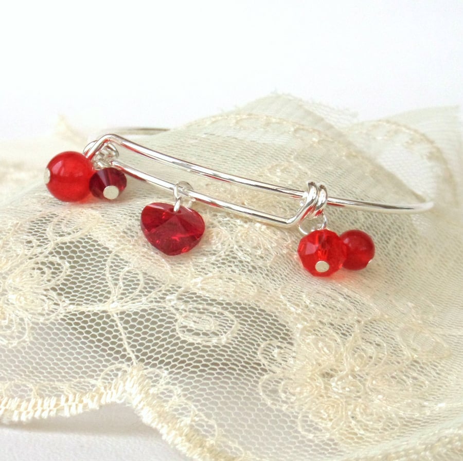 Red gemstone and crystal bangle bracelet, with ... - Folksy