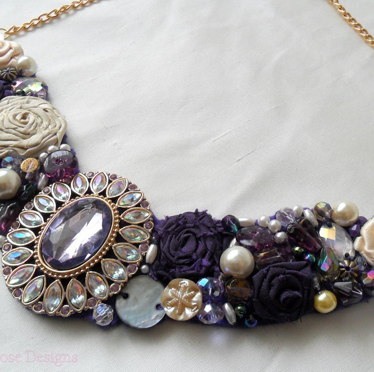 Purple beaded statement necklace. - Folksy