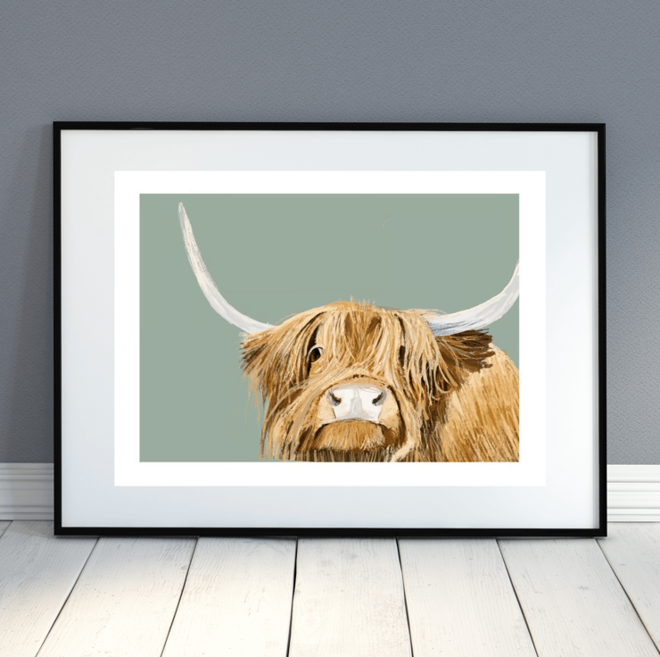 Highland Cow Art Print highland cow drawing ill... - Folksy