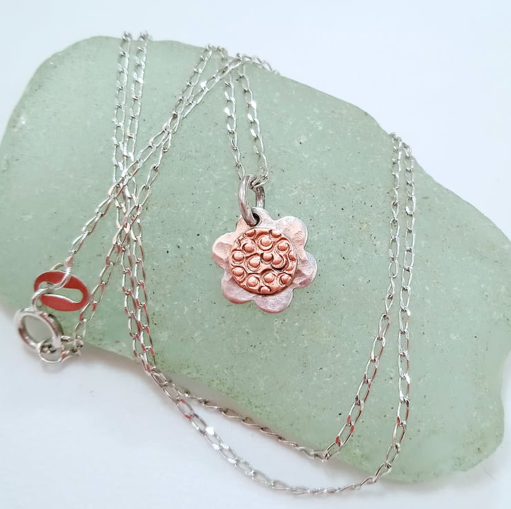 Sterling Silver and Copper Flower Pendant Neckl... - Folksy