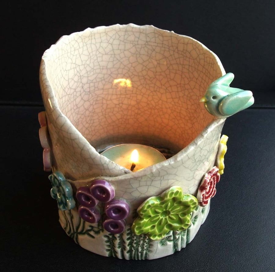 Spring flowers decorative ceramic vessel - Folksy