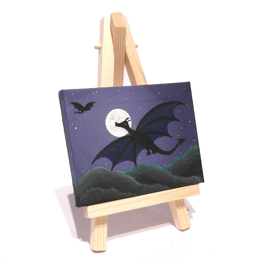 Miniature Dragon Painting - original acrylic ar... - Folksy