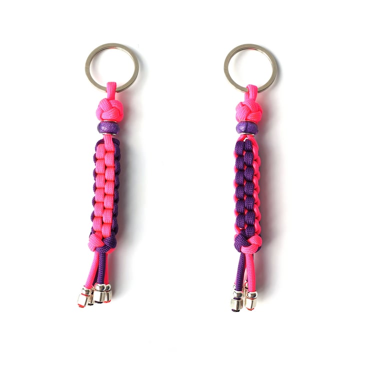 Neon pink and purple keyring with beads - Folksy