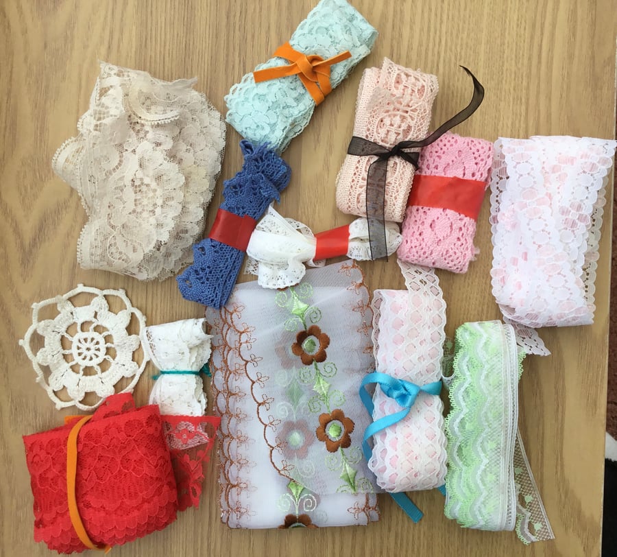 Lacy Selection of 13 Mixed Lengths of Lacy Ribb... - Folksy