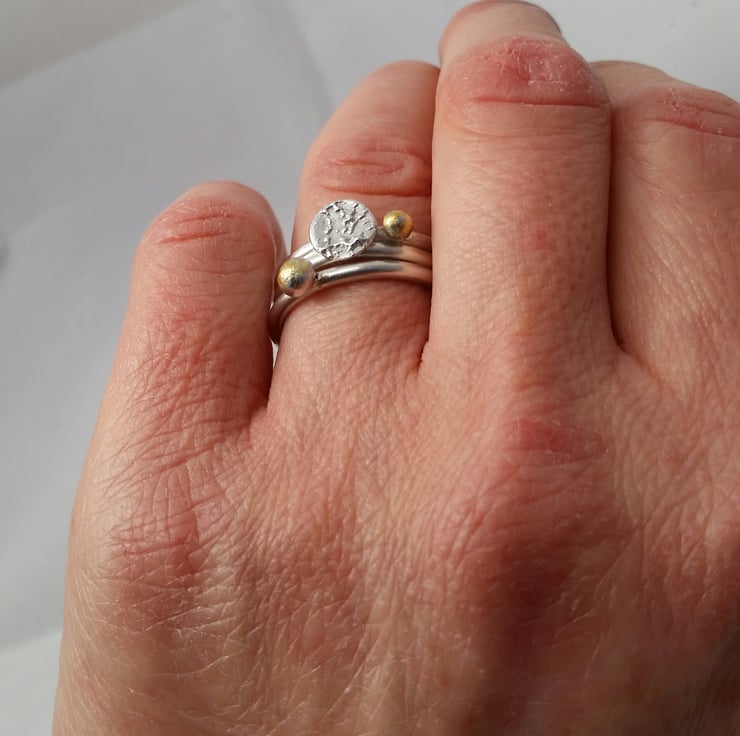 Silver and Gold Stacking Ring Set, Organic Pebb... - Folksy