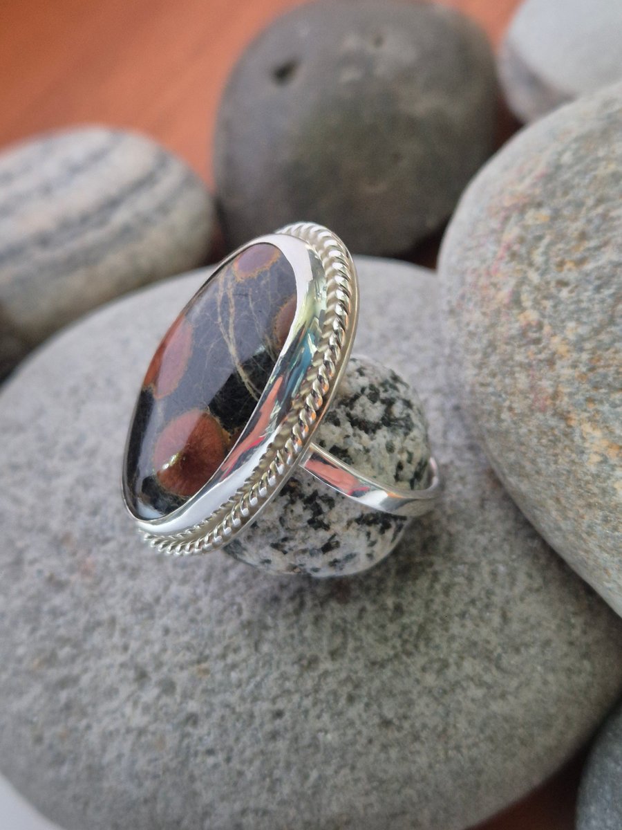 Sterling silver ring with peanut obsidian stone - Folksy