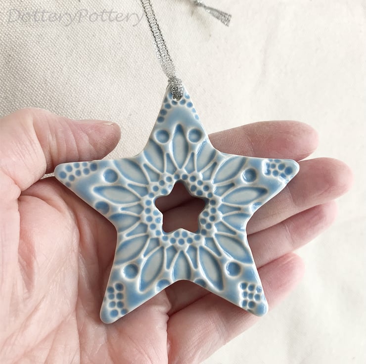 Ceramic star decoration Blue - Folksy