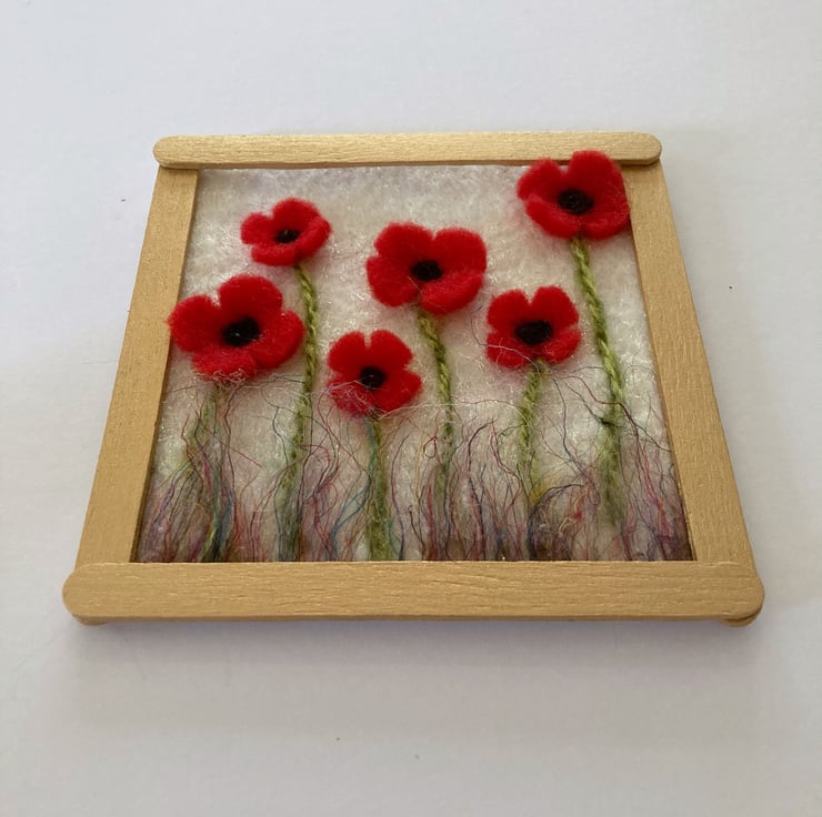3D felted poppy miniature picture - Folksy