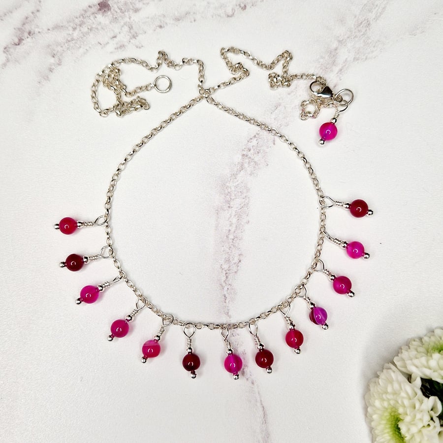 Pink Agate Drop Necklace - Folksy